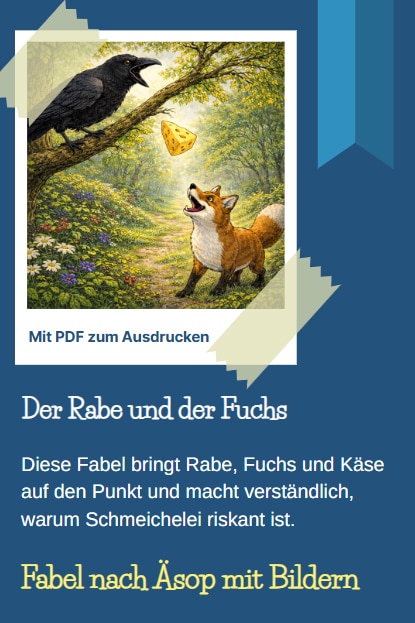 Der Rabe und der Fuchs Fabel nach Aesop für Kinder