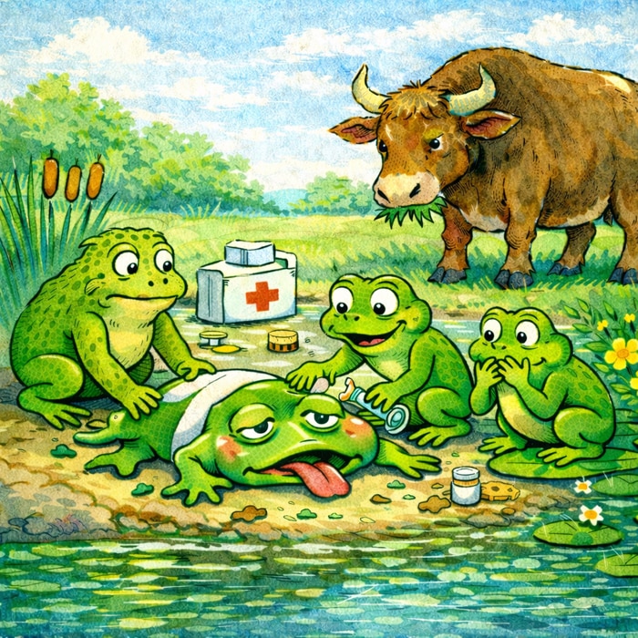 Der Frosch und der Ochse Fabel nach Aesop für Kinder
