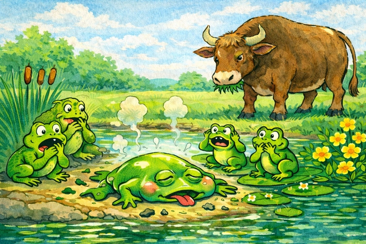 Der Frosch und der Ochse Fabel nach Aesop für Kinder
